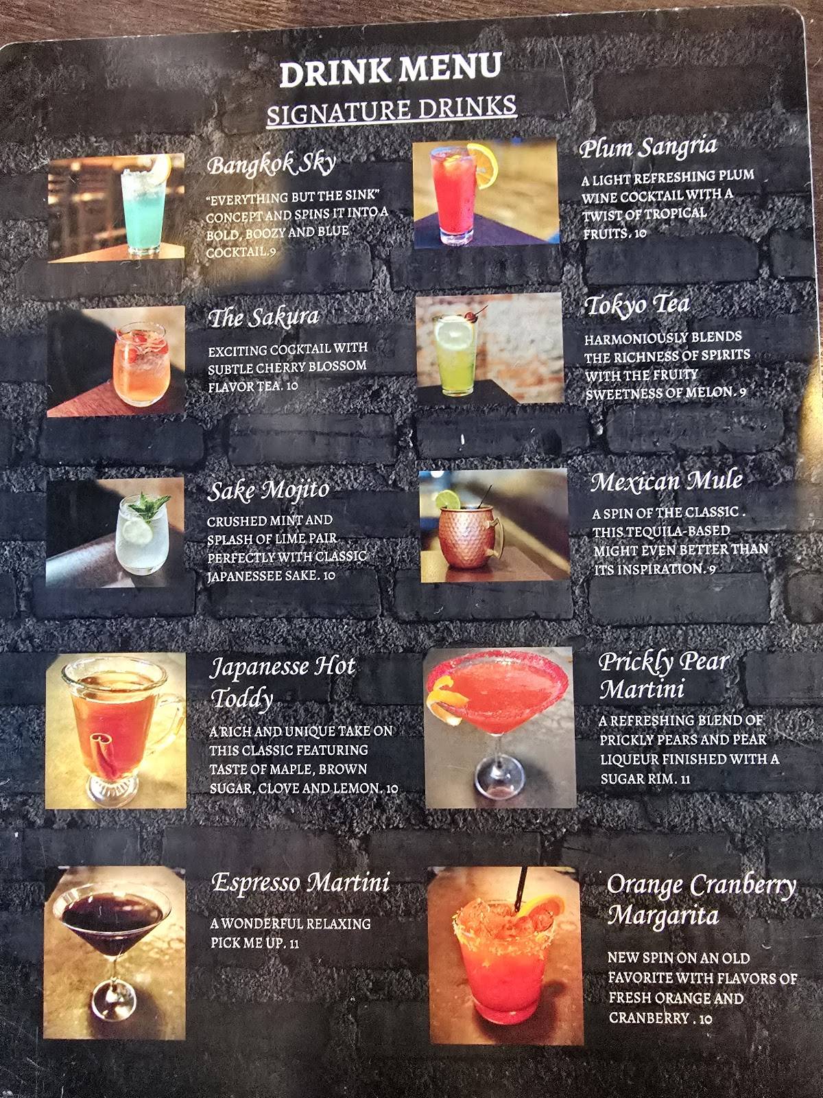 Menu at Sakura Japanese, Thai, Spirits restaurant, Owosso