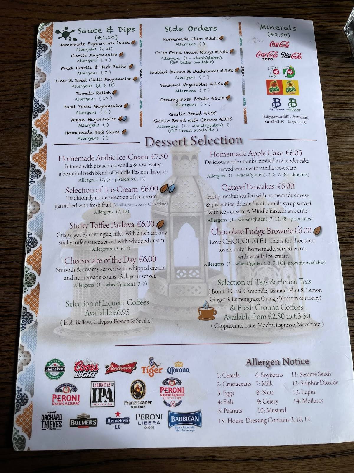 Menu at Salinas Bistro restaurant, Midleton