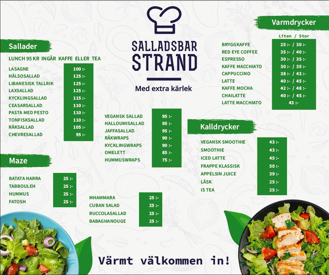 Menu at Salladsbar Strand, Stockholm
