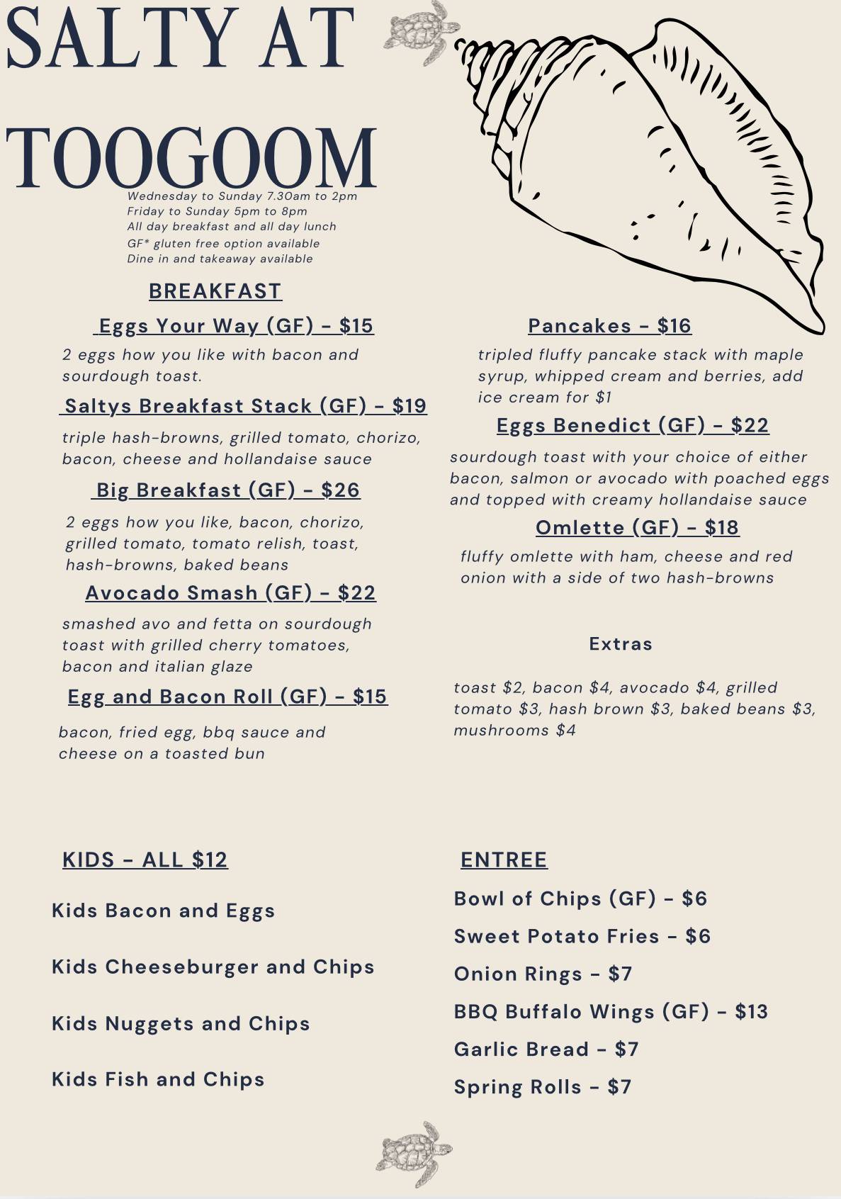 Menu at Salty at Toogoom restaurant, Toogoom