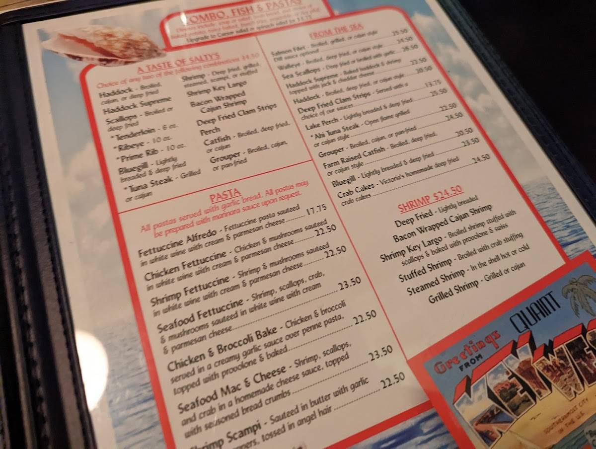 Menu at Salty's Seafood & Spirits restaurant, Fond du Lac