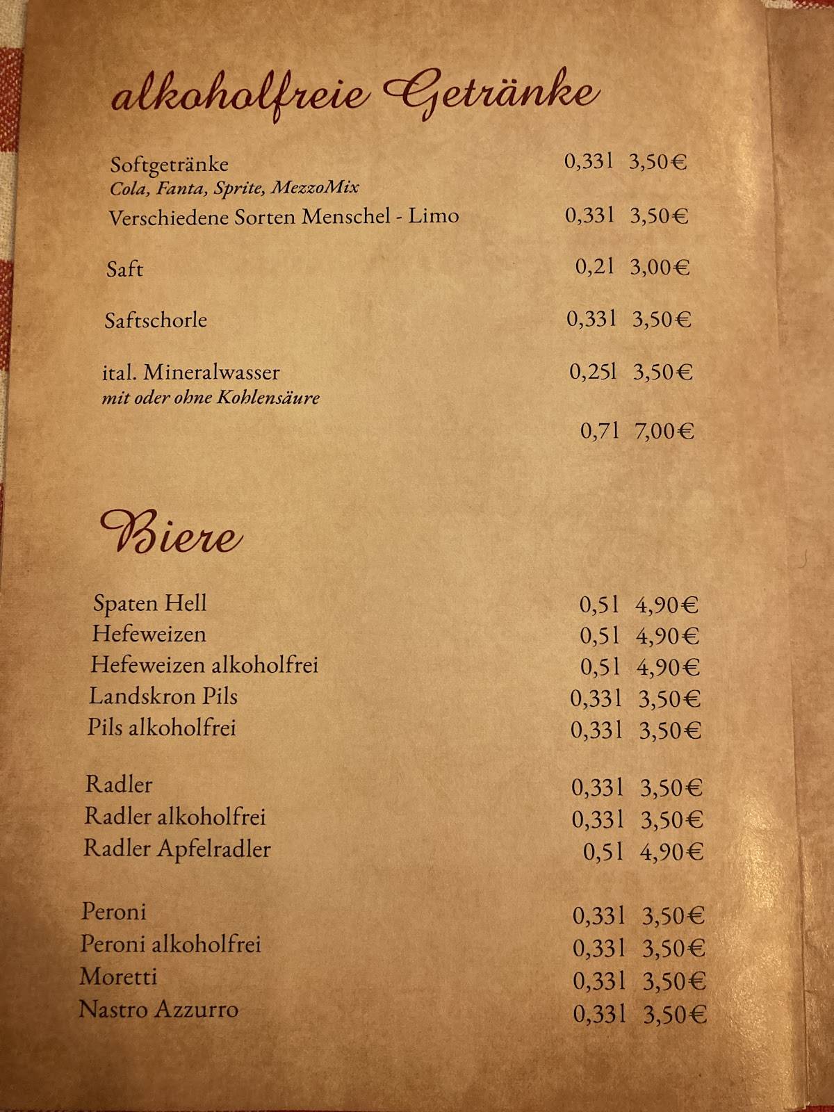 Carta del restaurante Salumeria Casa Italiana, Görlitz