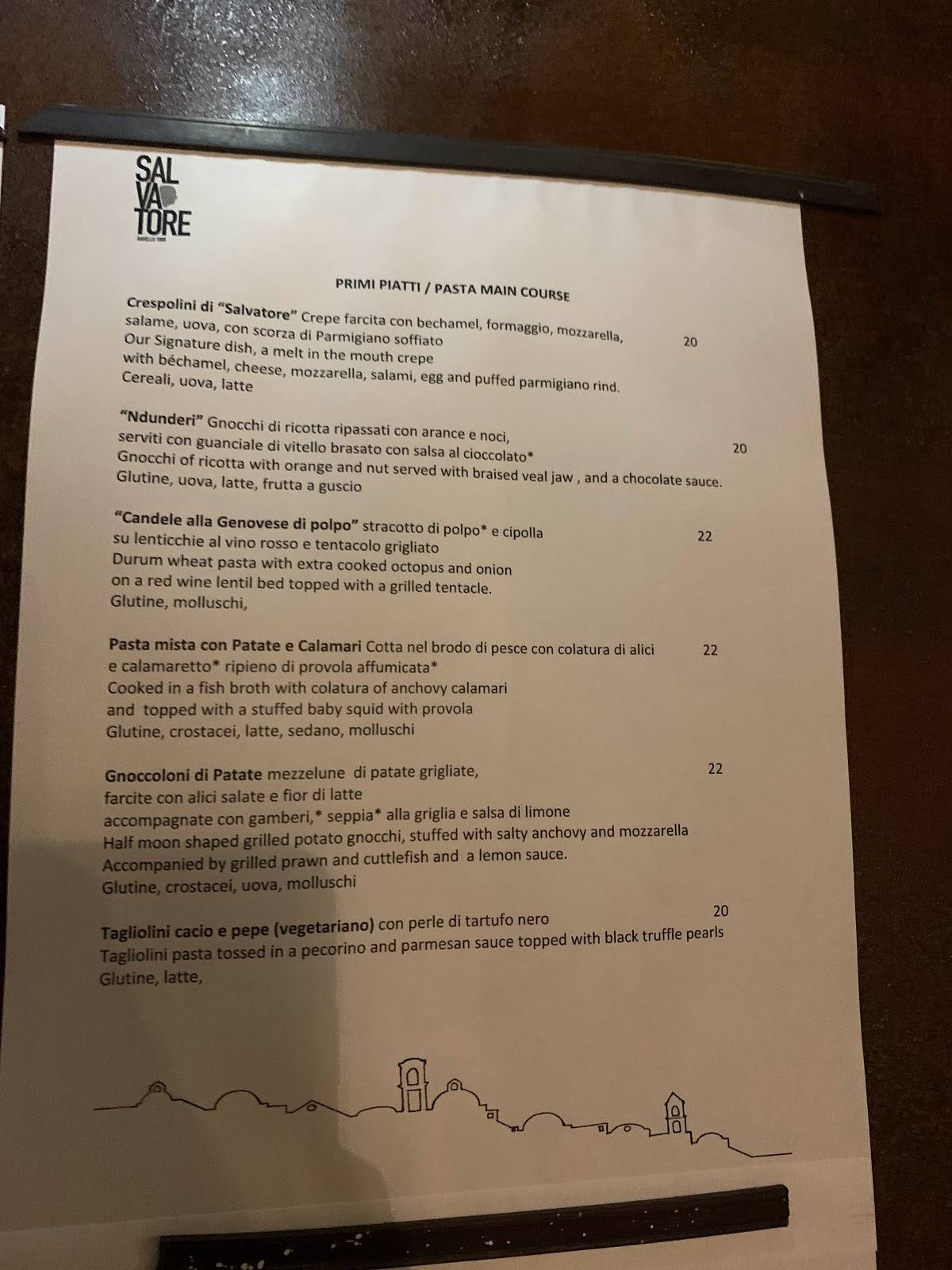 Menu at Salvatore Ravello restaurant, Ravello, Via della Repubblica