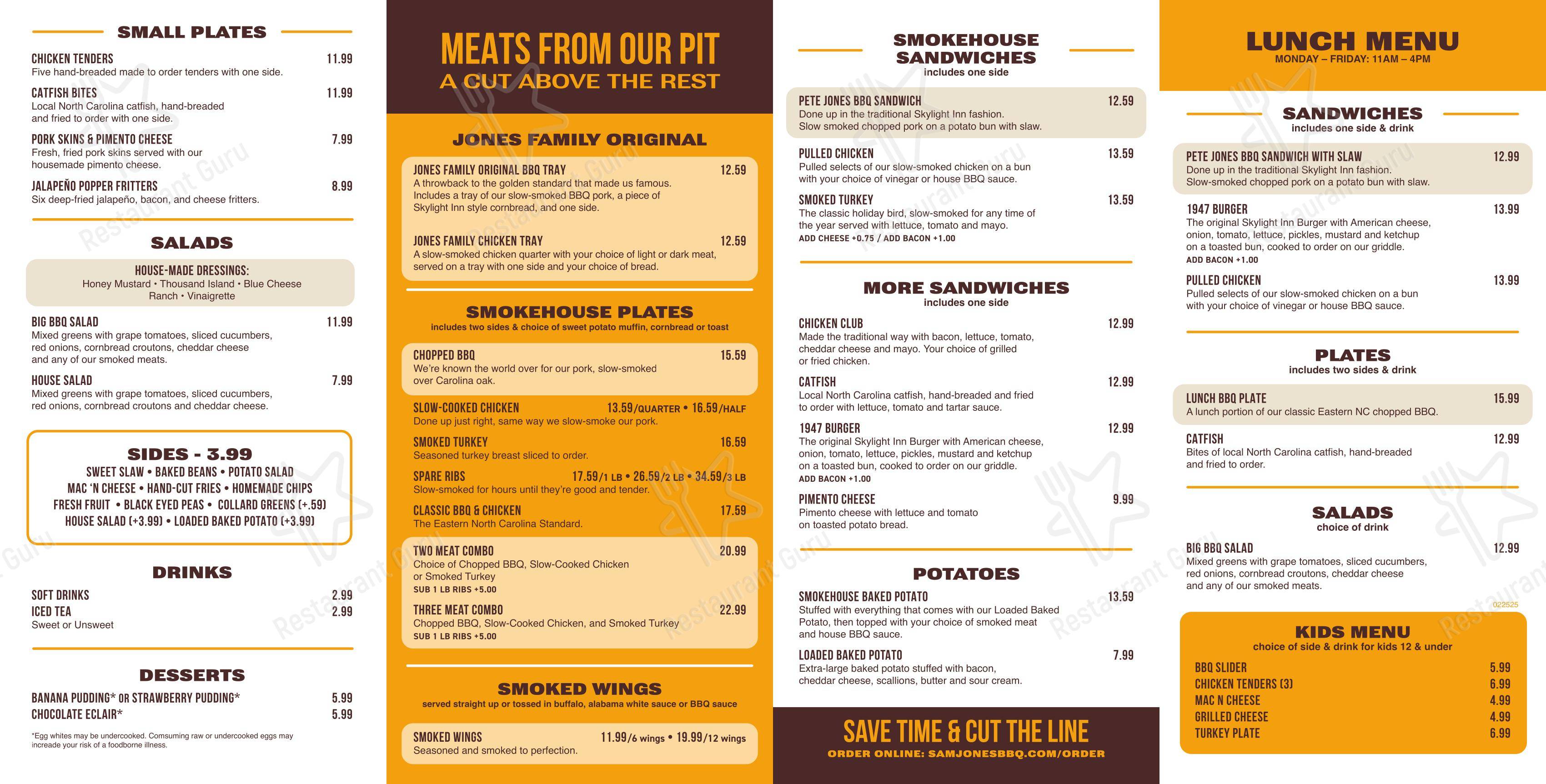Menu at Sam Jones BBQ, Winterville