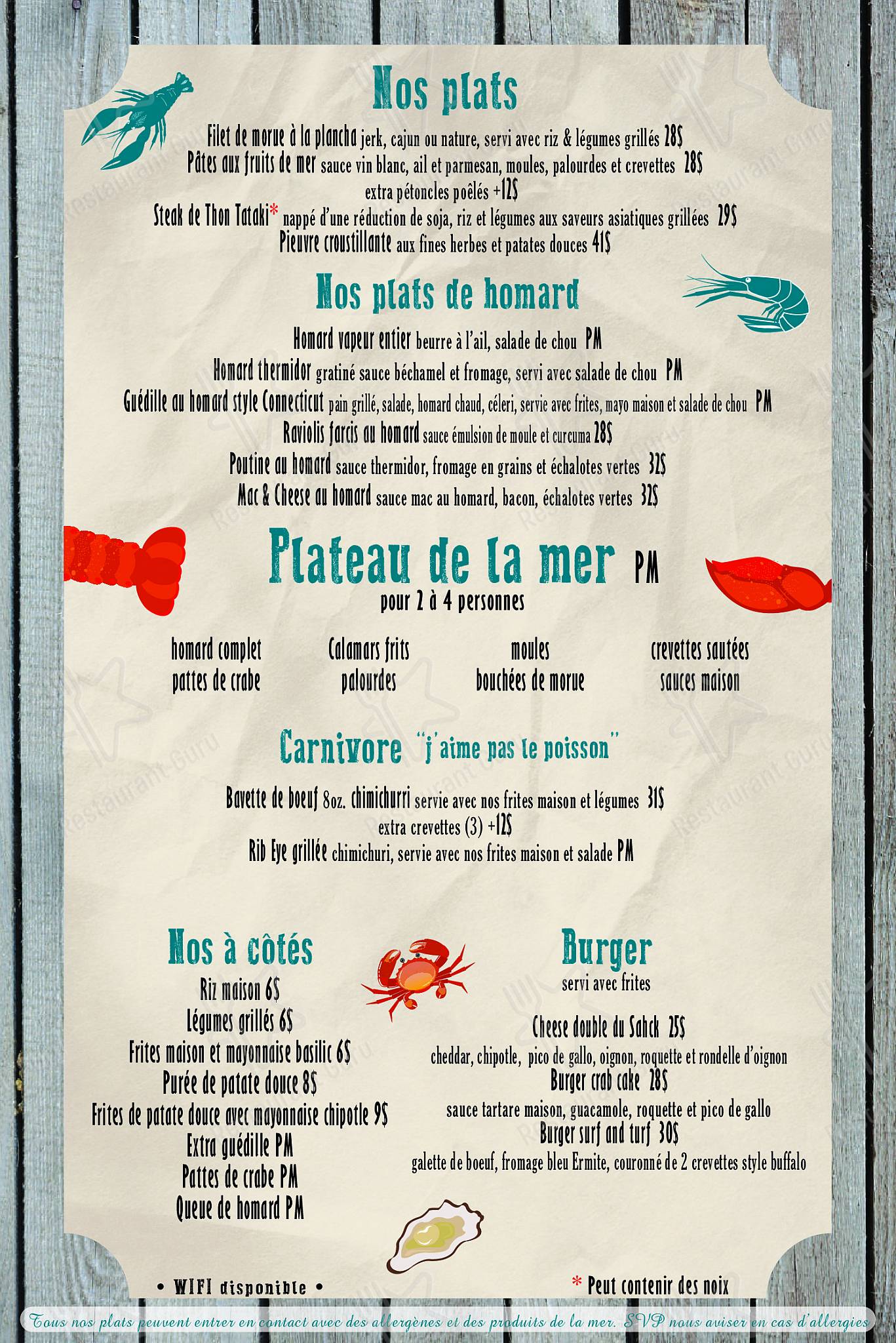 Menu au Le Shack Du Pêcheur La Prairie restaurant, La Prairie ...