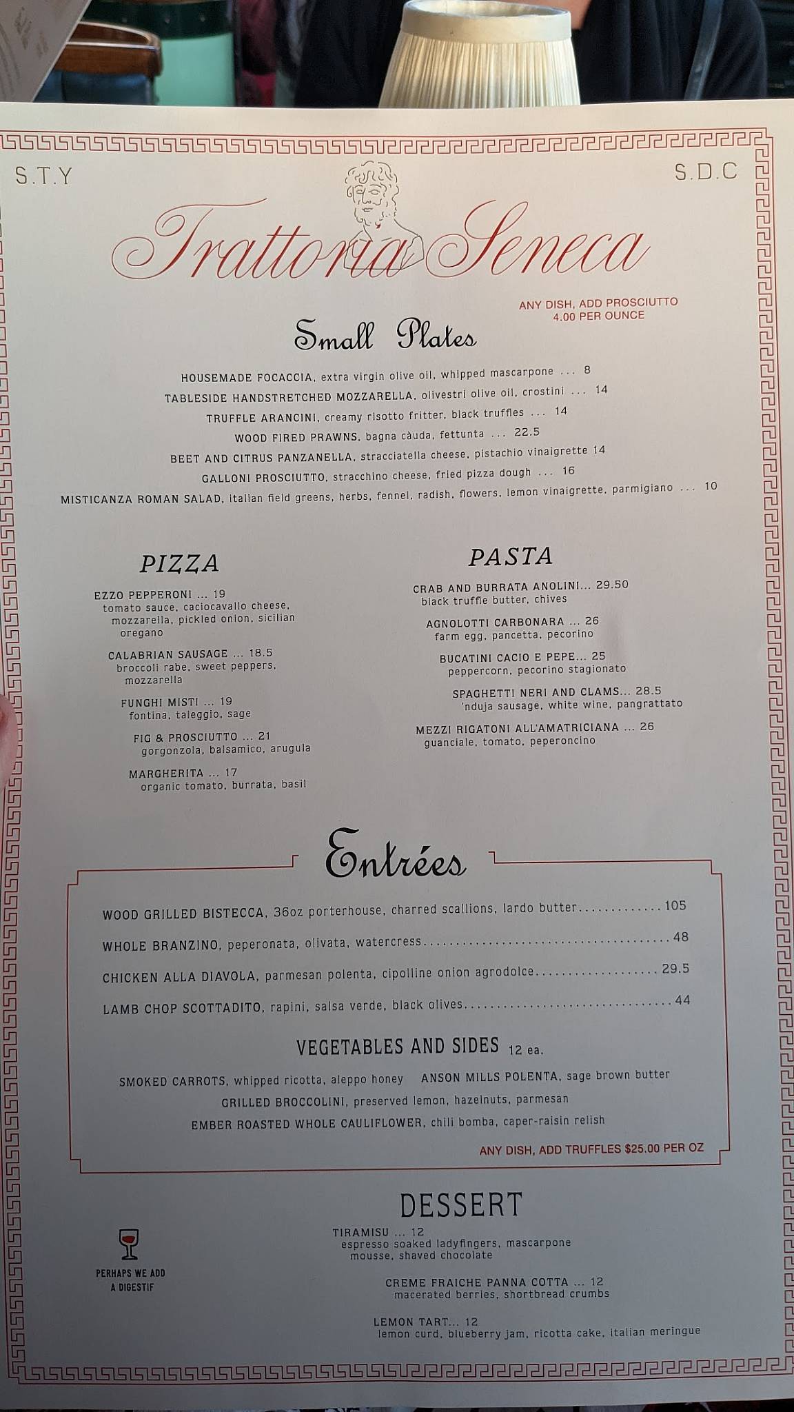 Carta del restaurante Seneca Trattoria, San Diego