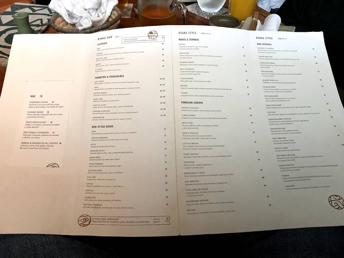 Carta del restaurante Osaka, San Isidro, Felipe