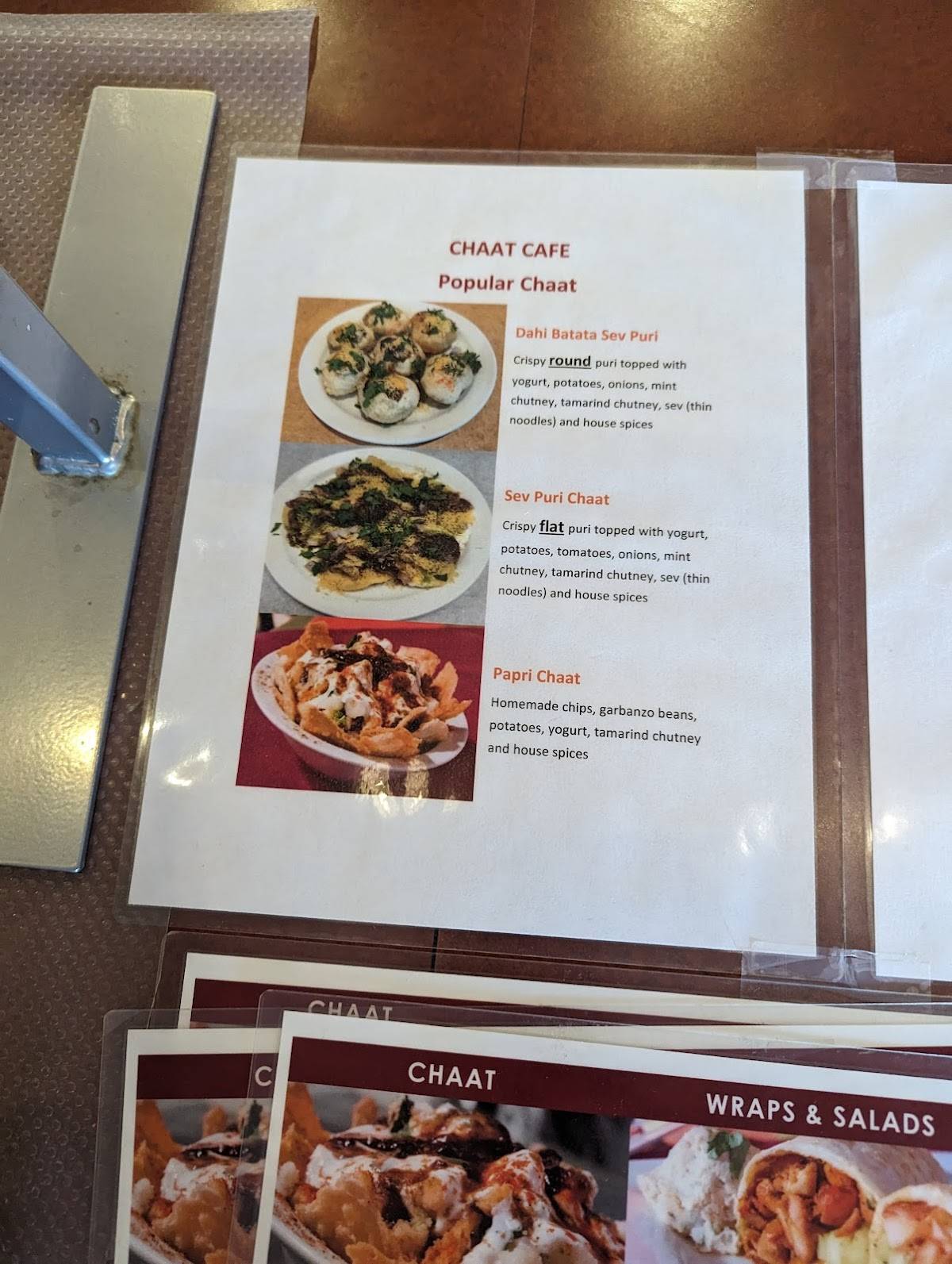 Menu at Chaat Cafe, San Jose