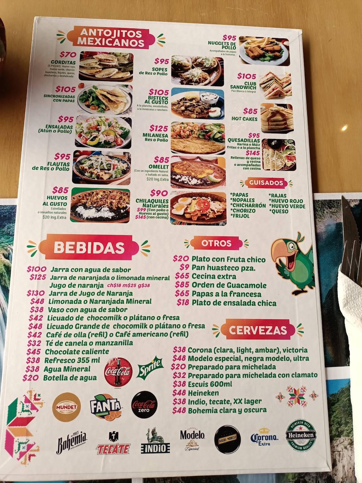 Carta de Restaurante El Loro Huasteco de Lomas, San Luis Potosi