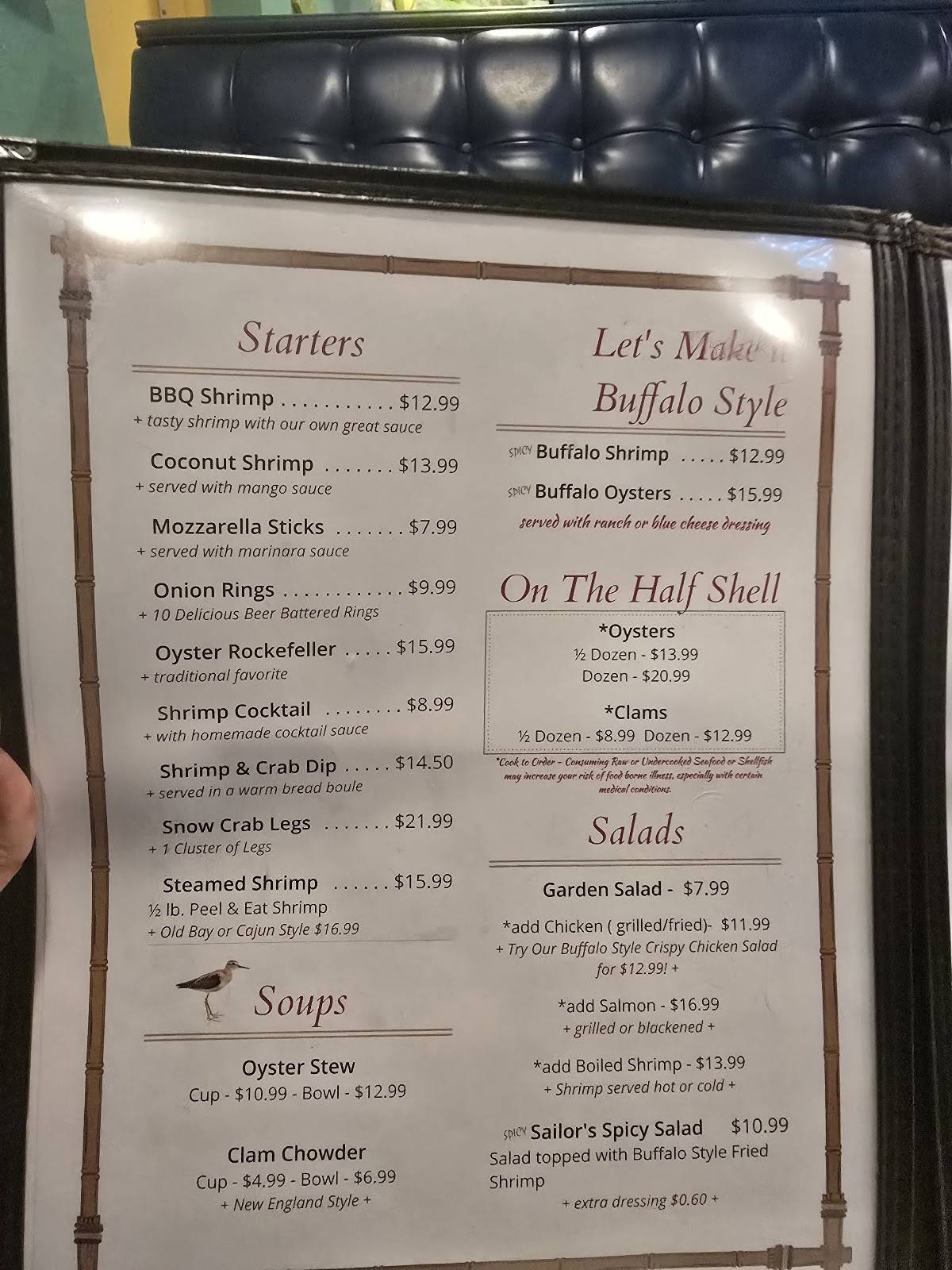 Menu at Sandpiper Seafood restaurant, Clinton