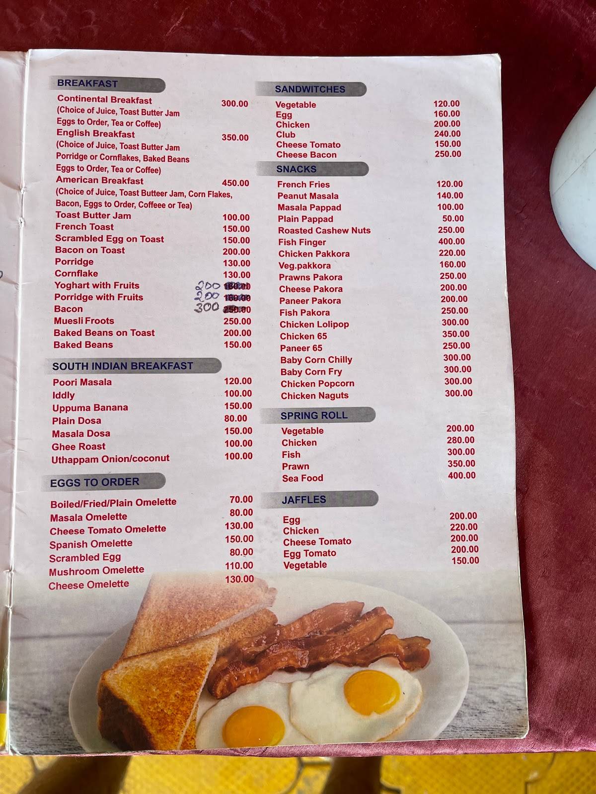 Menu at Santana Restaurant, Kovalam