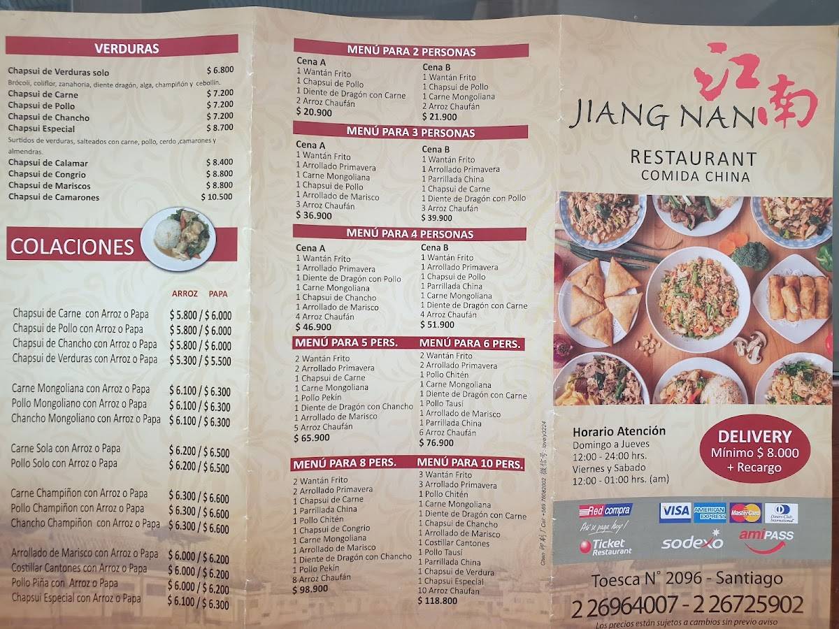 Menu at Restaurant "Jiang Nan", Santiago, Toesca 2096