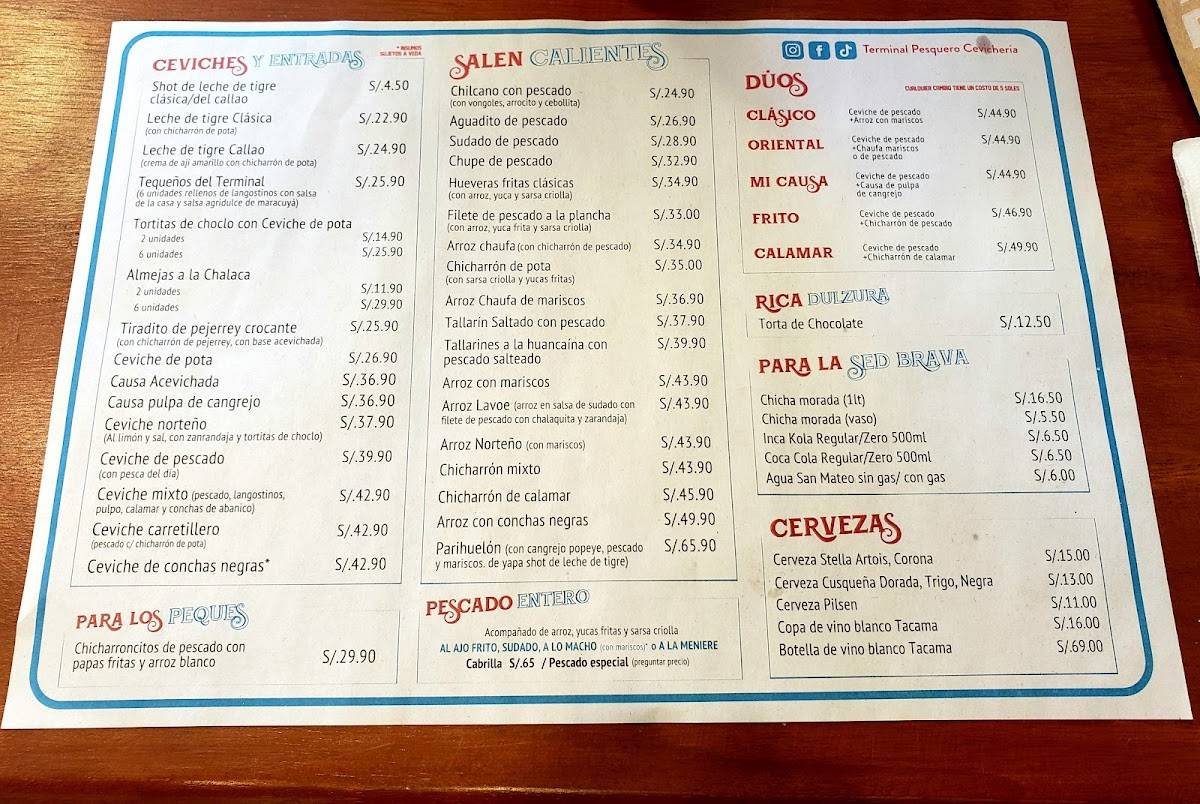 Carta del restaurante Terminal Pesquero Cevichería Chacarilla, Lima