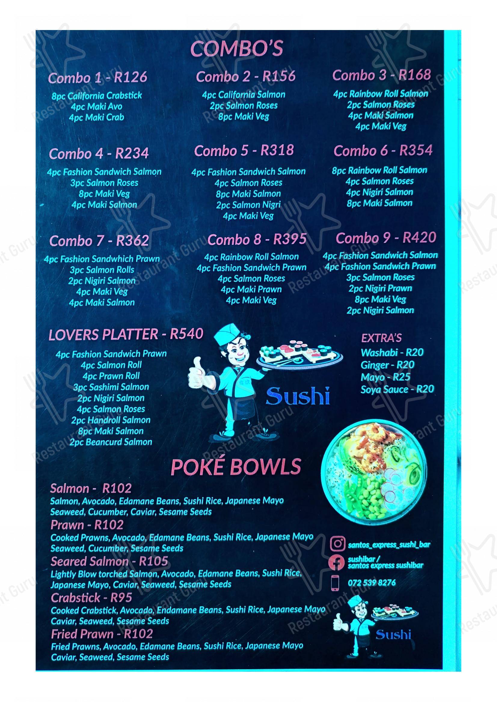 Menu at Santos Express Train Lodge pub & bar, Mossel Bay