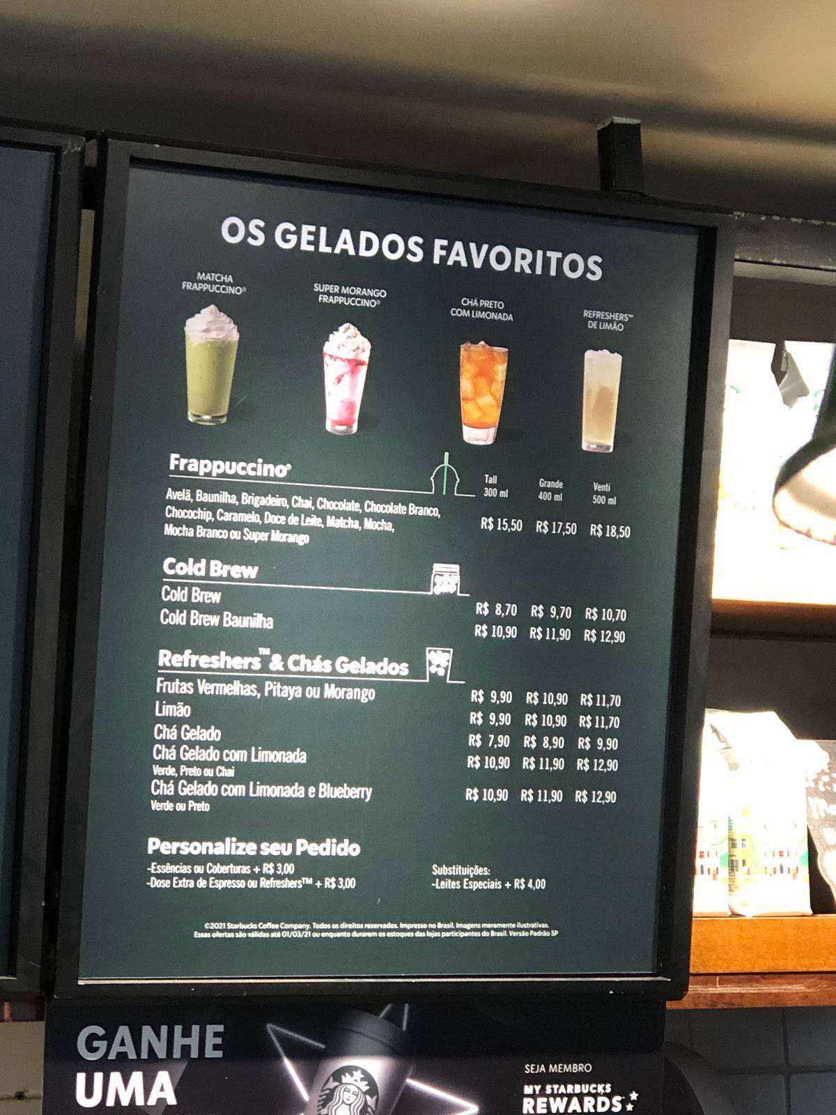 Menu em Starbucks café, São Paulo, 1054 - Cerqueira César