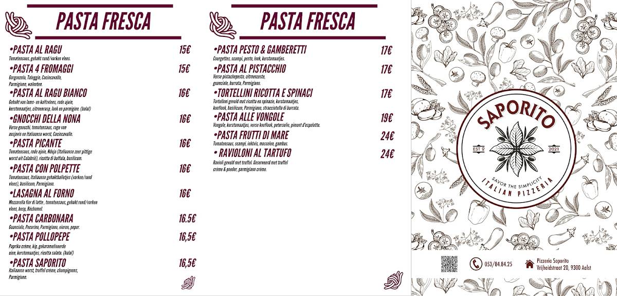 Carta de Saporito Pizzeria, Aalst