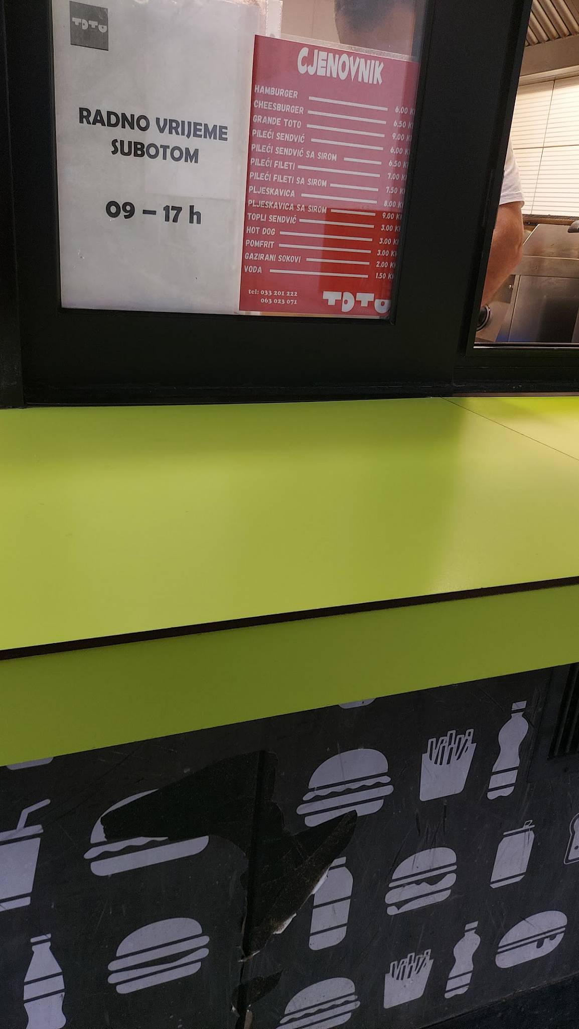 Menu at TOTO Fast Food, Sarajevo