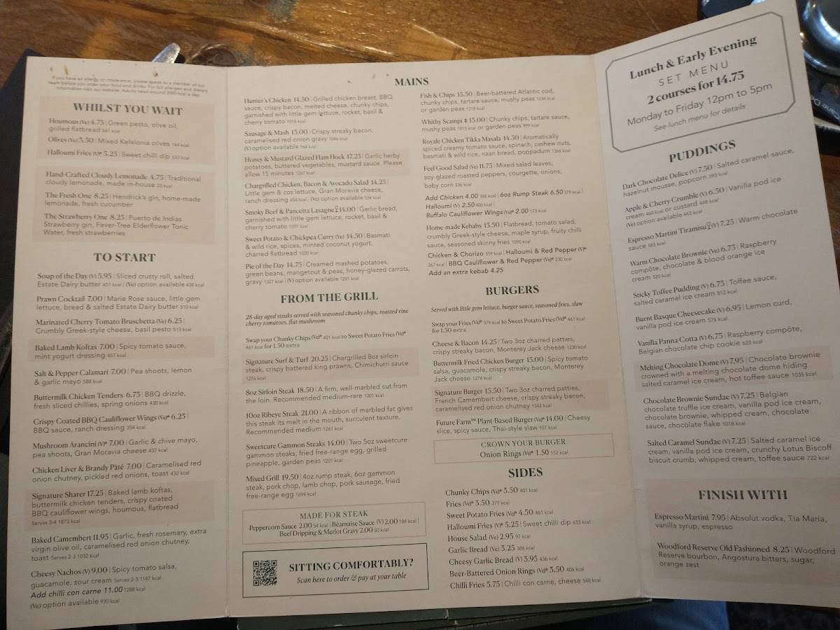 Menu at Sarsen Stones pub & bar, Farnborough