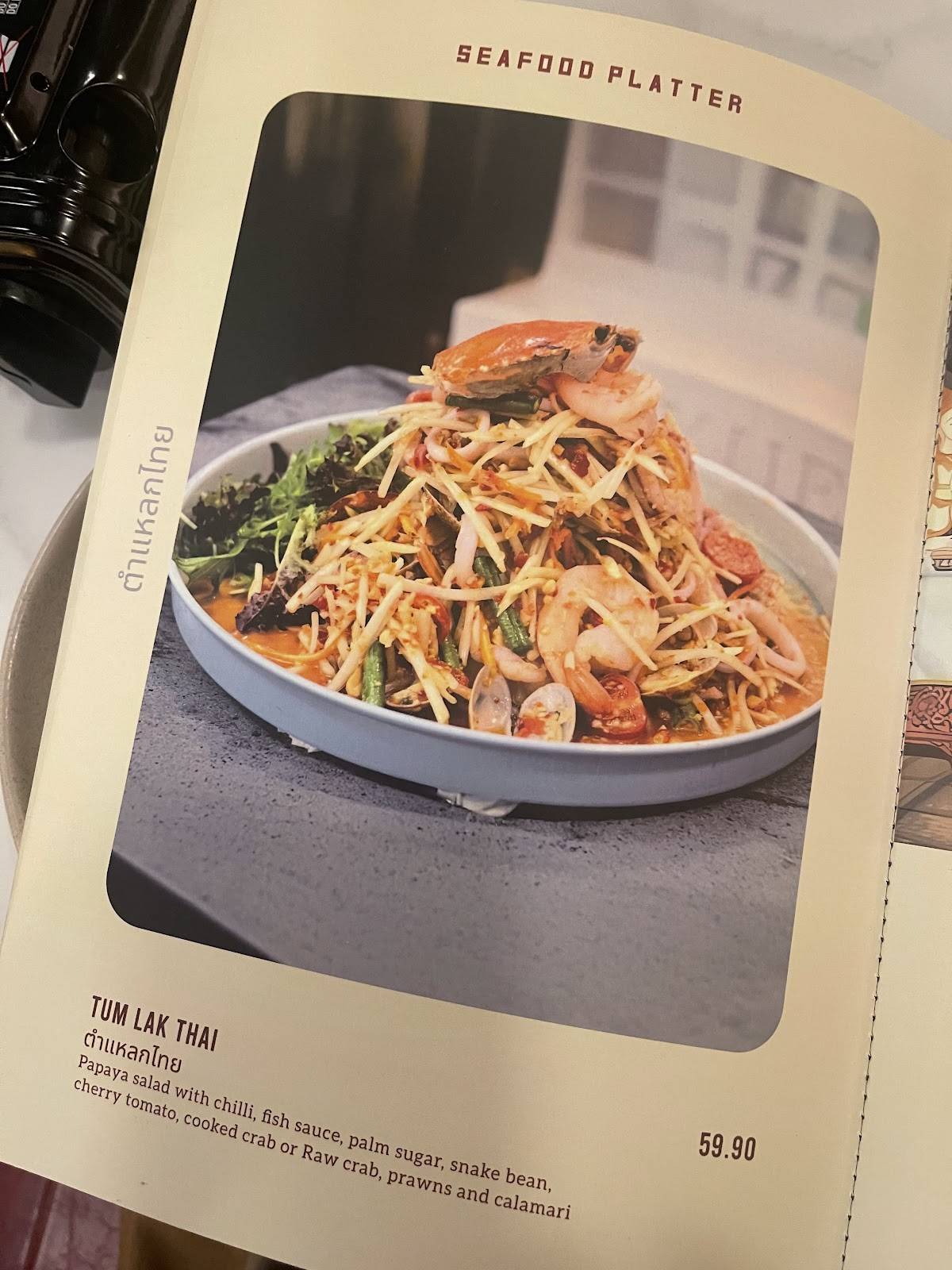 Menu at Satang Waymouth restaurant, Adelaide