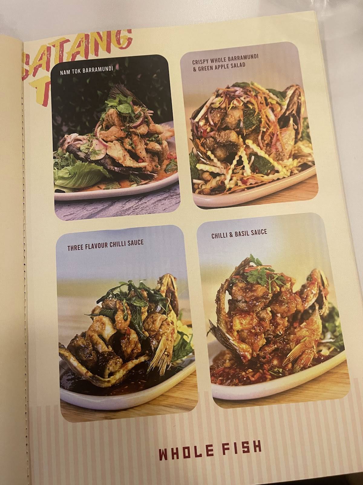 Menu at Satang Waymouth restaurant, Adelaide