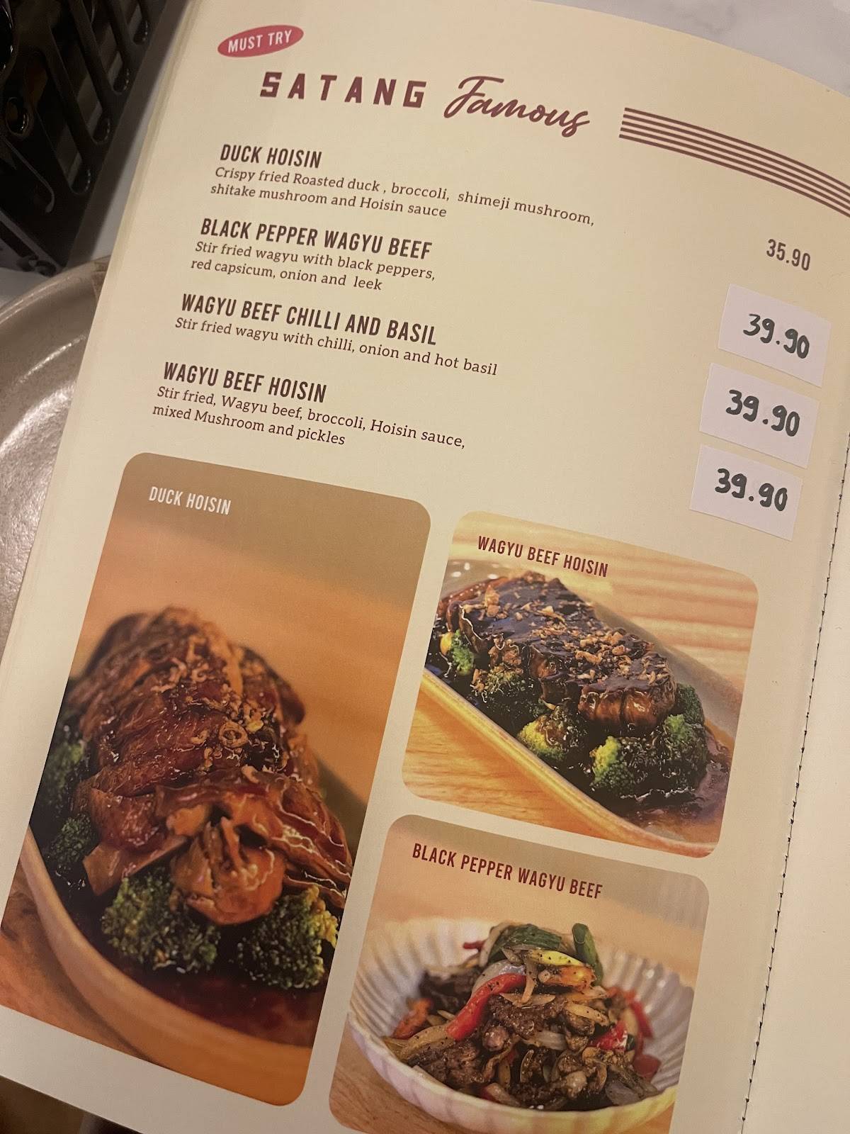 Menu at Satang Waymouth restaurant, Adelaide