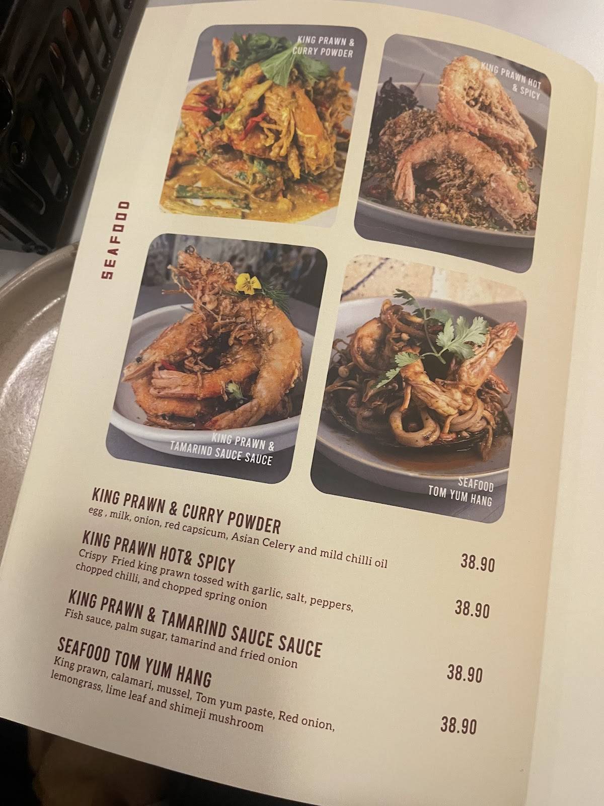 Menu at Satang Waymouth restaurant, Adelaide