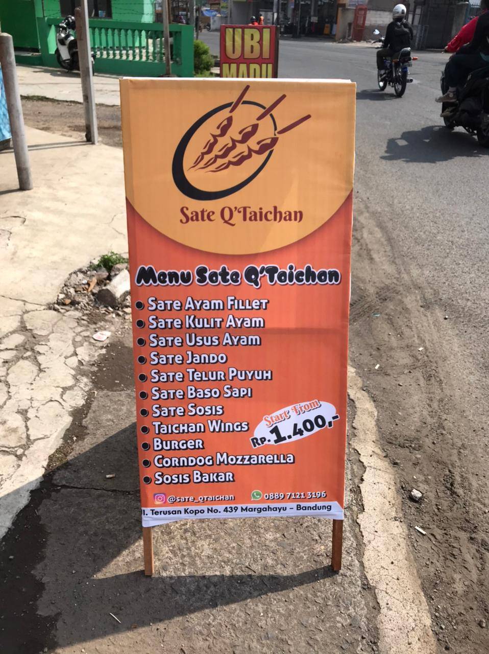 Menu at Sate Q'Taichan restaurant, Bandung