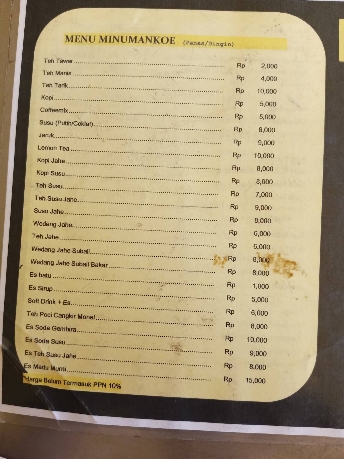 Menu at Sate Subali Batang (RM H. Subali Raja Sate) restaurant, Sengon ...