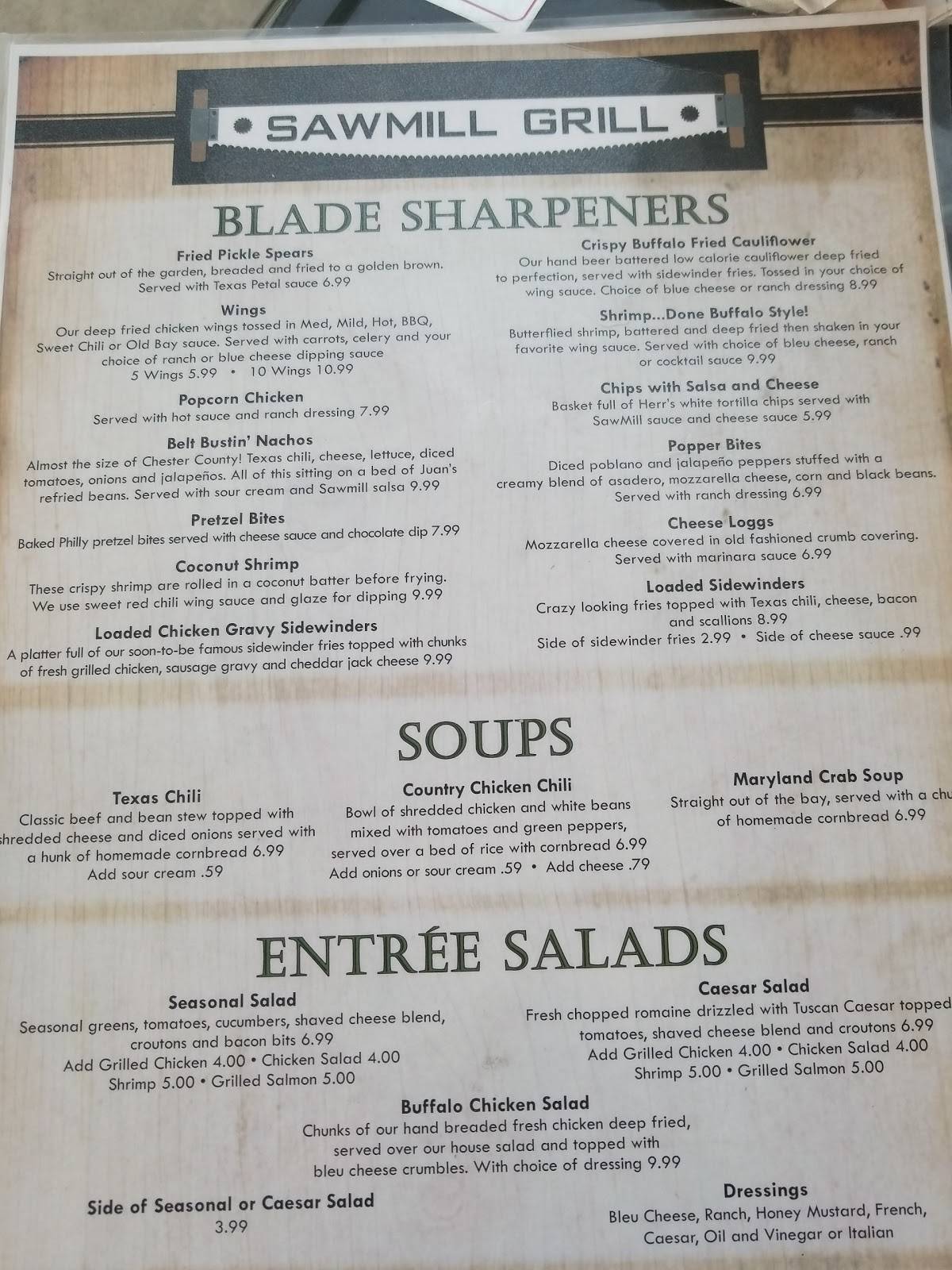 Menu at SawMill Grill pub & bar, Oxford