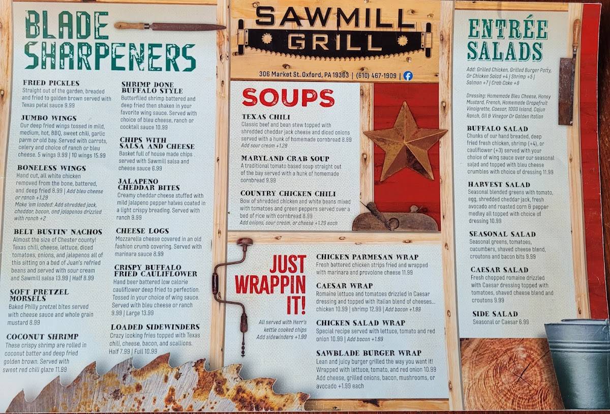 Menu at SawMill Grill pub & bar, Oxford
