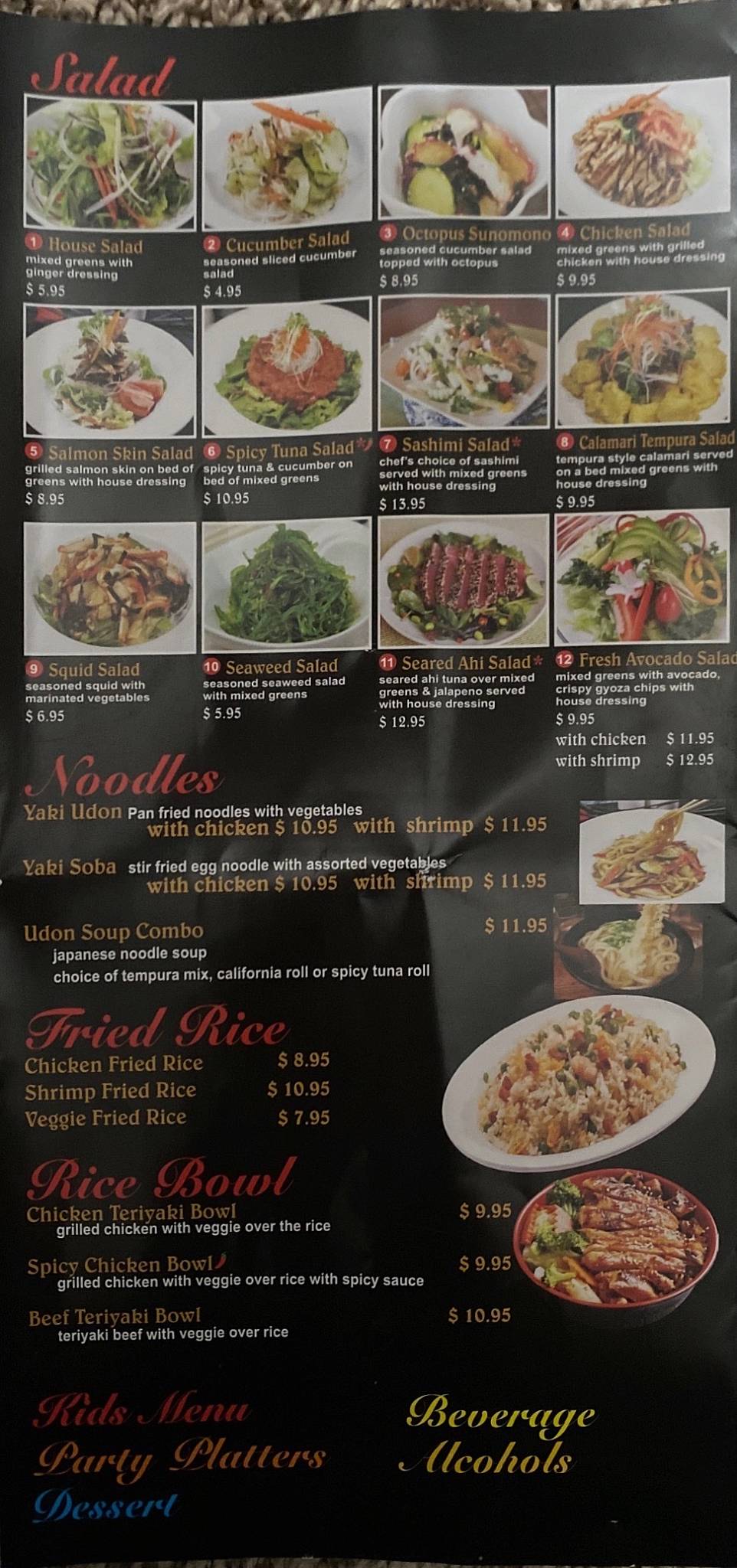 Menu at Say Sushi restaurant, Maricopa