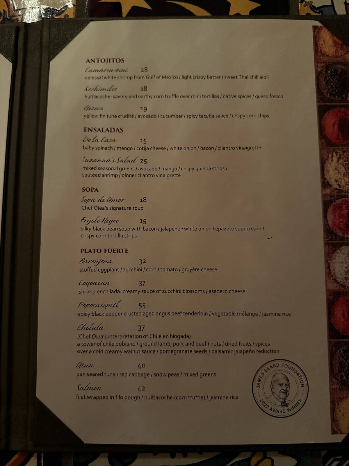 Menu at Sazón pub & bar, Santa Fe