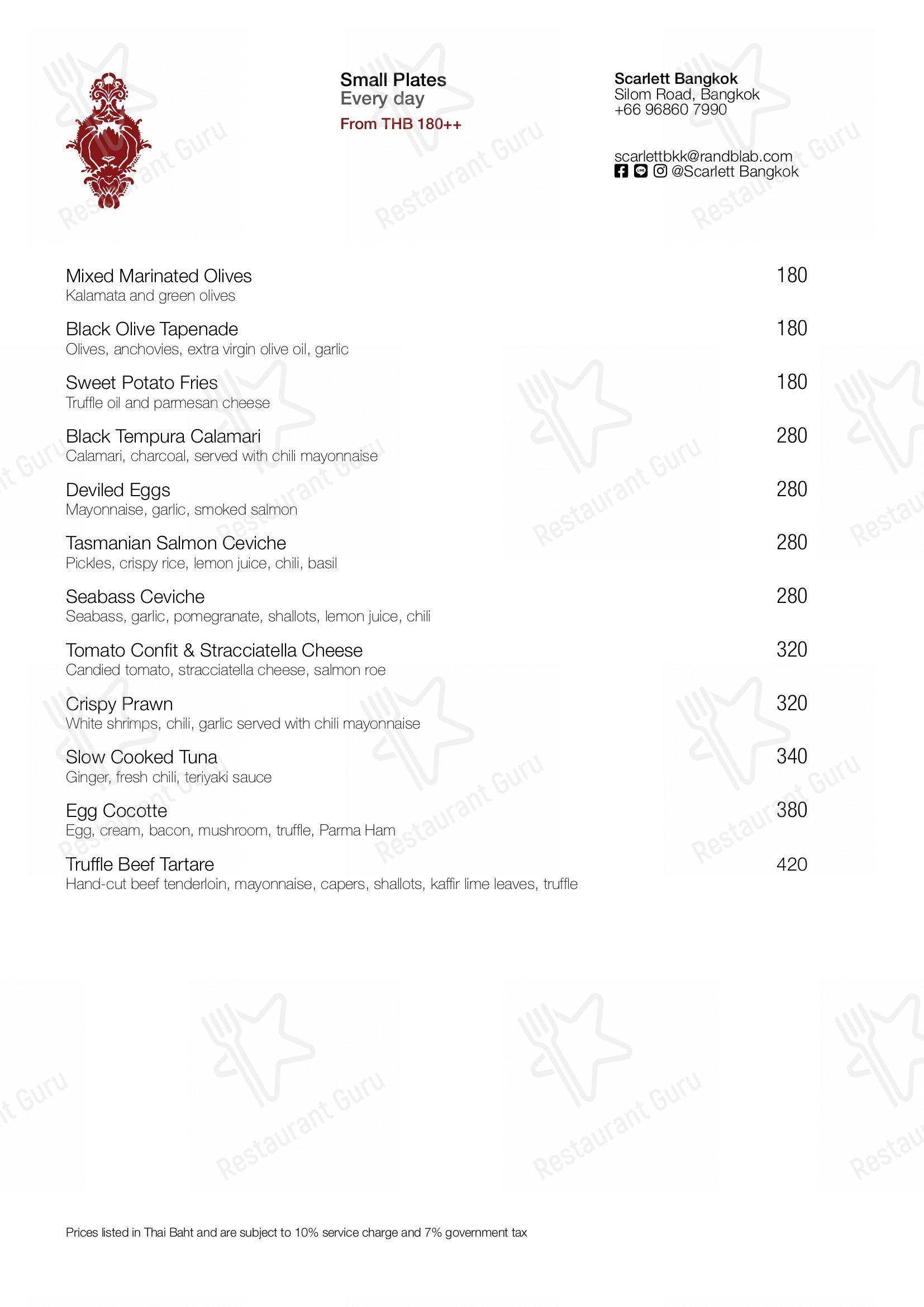 Menu at Scarlett Wine Bar & Restaurant, Bangkok