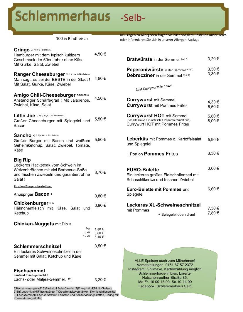 Speisekarte von Schlemmerhaus pub & Bar, Selb