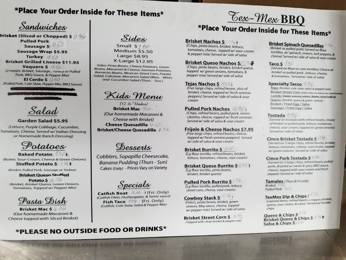Menu at Schoepf's Bbq, Belton