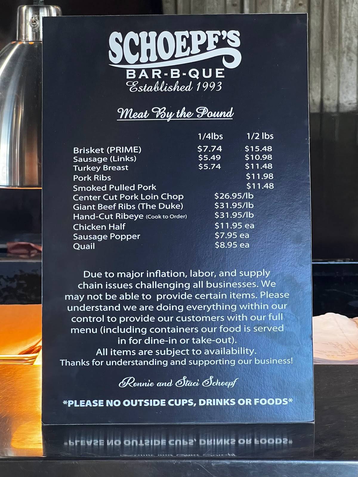 Menu at Schoepf's Bbq, Belton