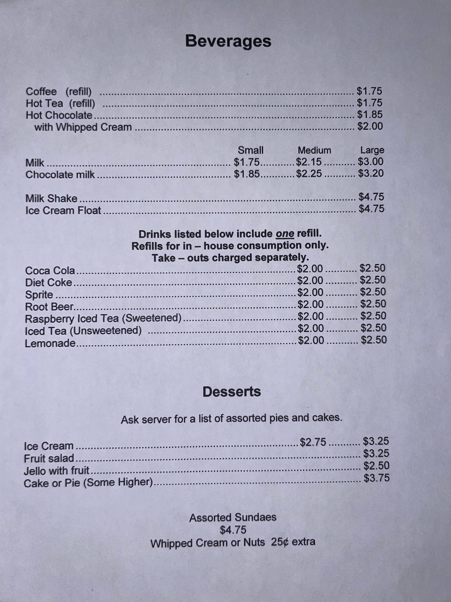 Menu at Schwalm's Cleona Restaurant, Cleona