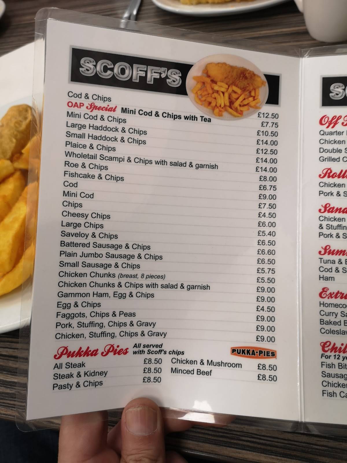 Menu at Scoffs fast food, Paignton