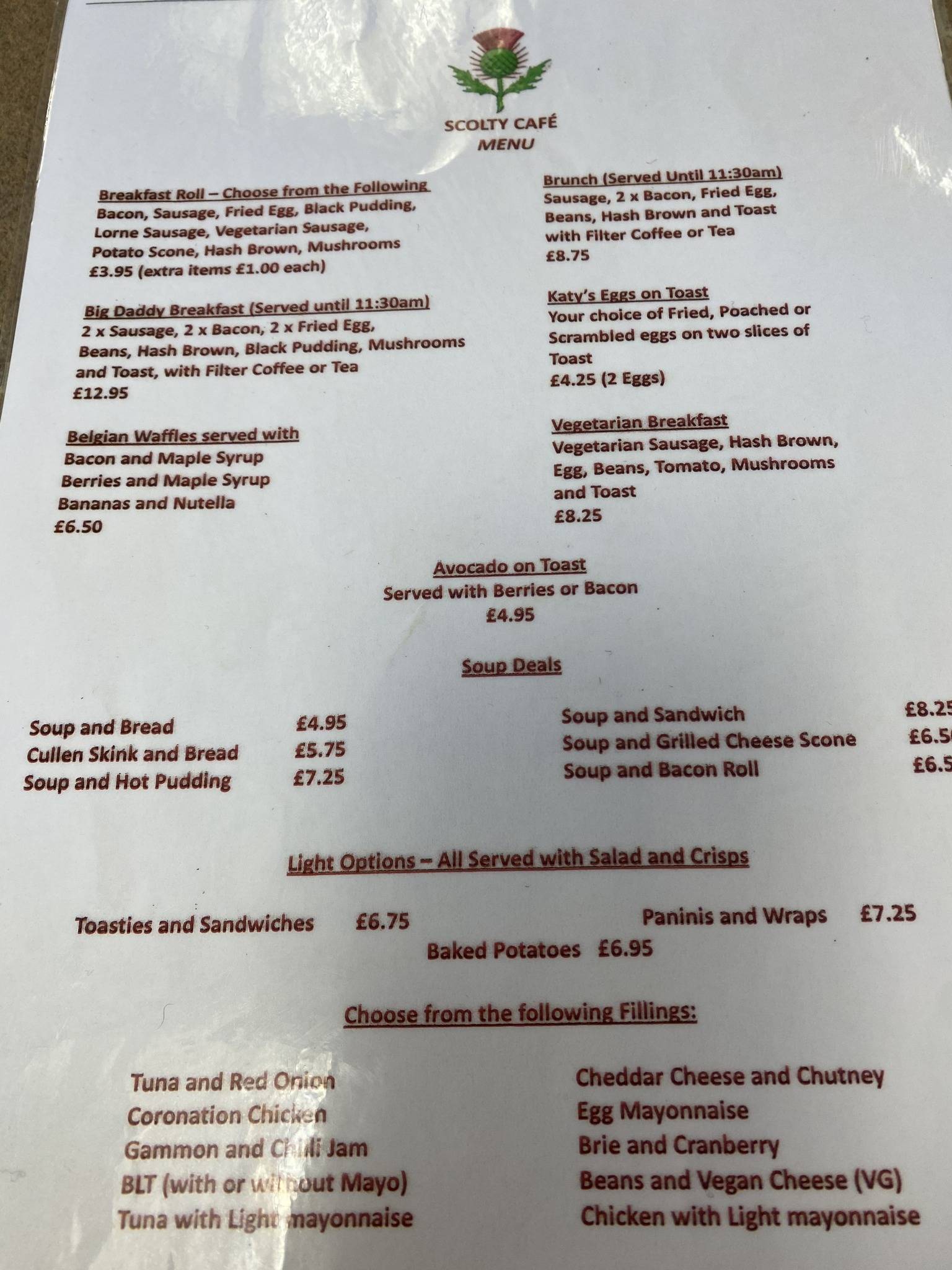 Menu at Scolty Cafe, Banchory