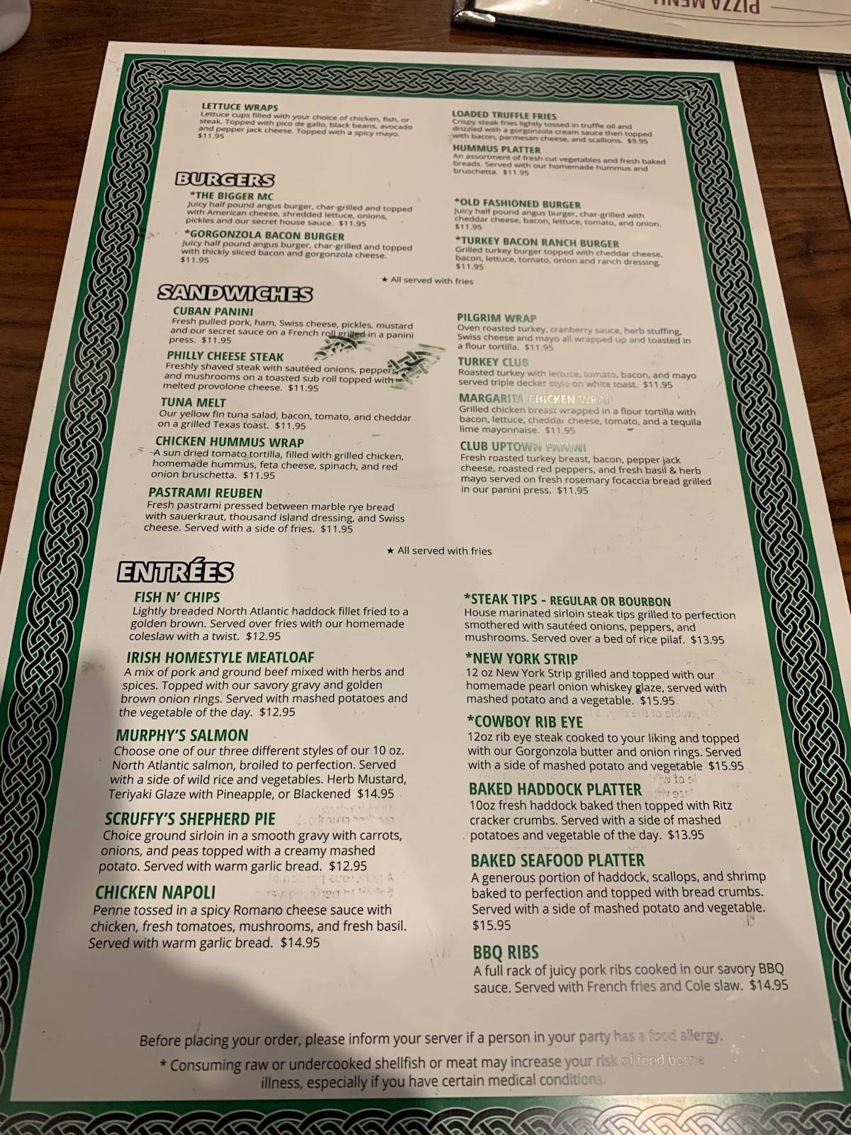 Menu at Scruffy Murphys pub & bar, Worcester