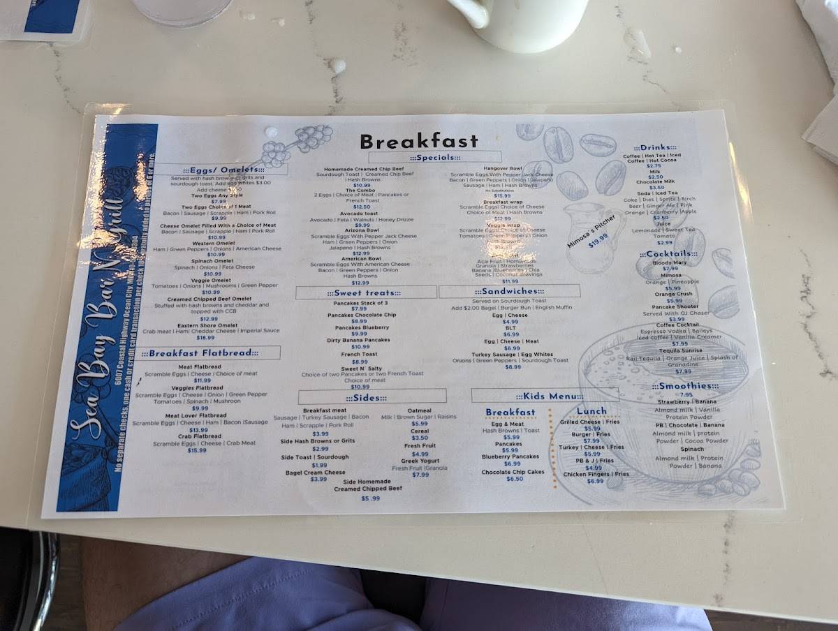 Menu at Sea Bay Cafe, Ocean City