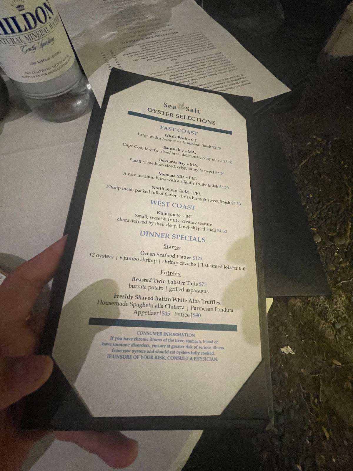 Menu at Sea Salt restaurant, Naples, 3rd St S