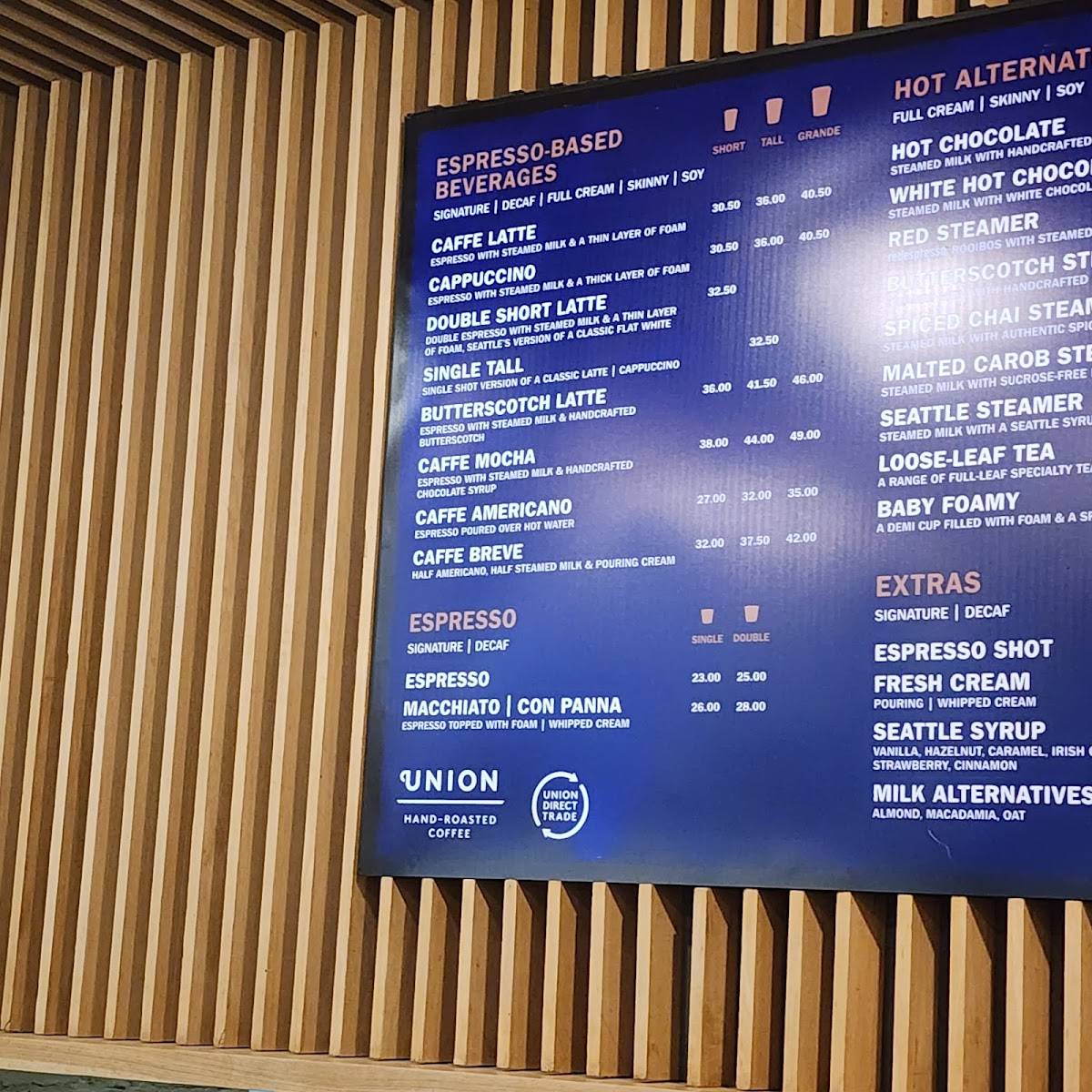 Menu at Seattle Coffee Company cafe, Pretoria, Shop No. LF50