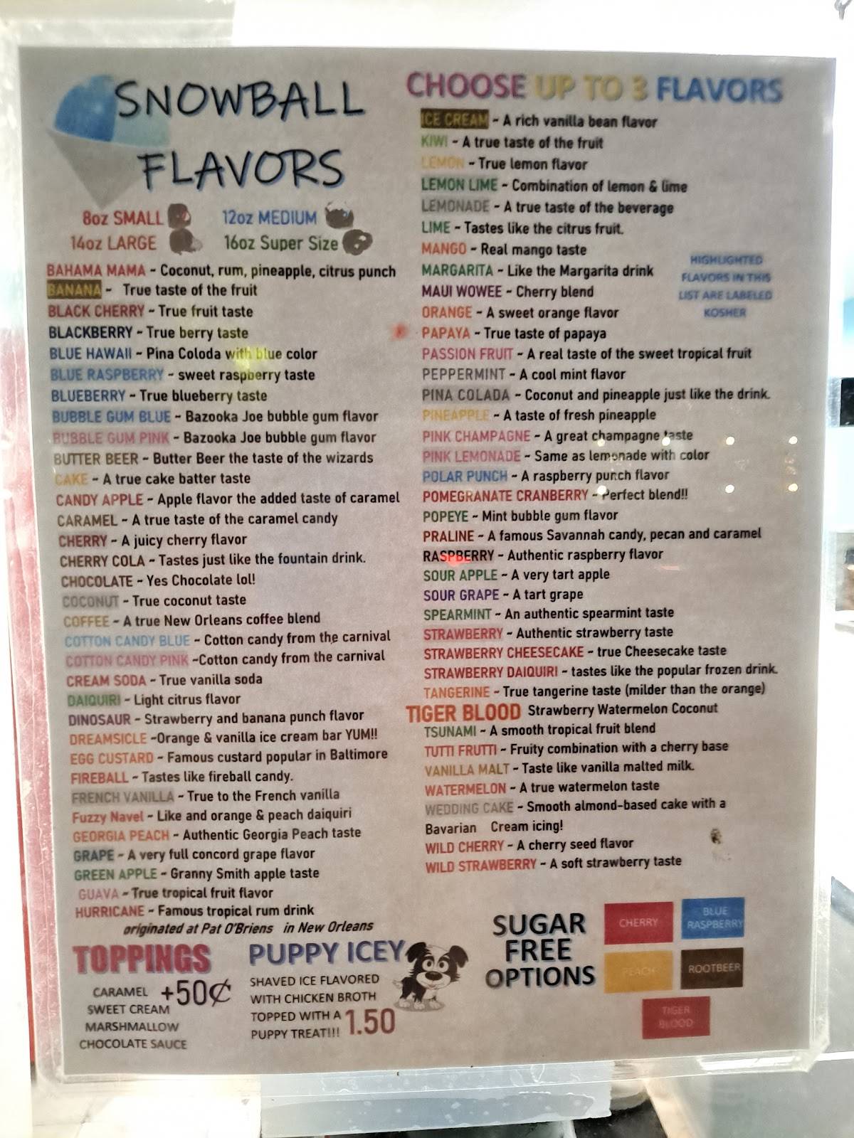 Menu at Seaweed's Sno-Balls and Ice Cream desserts, Tybee Island
