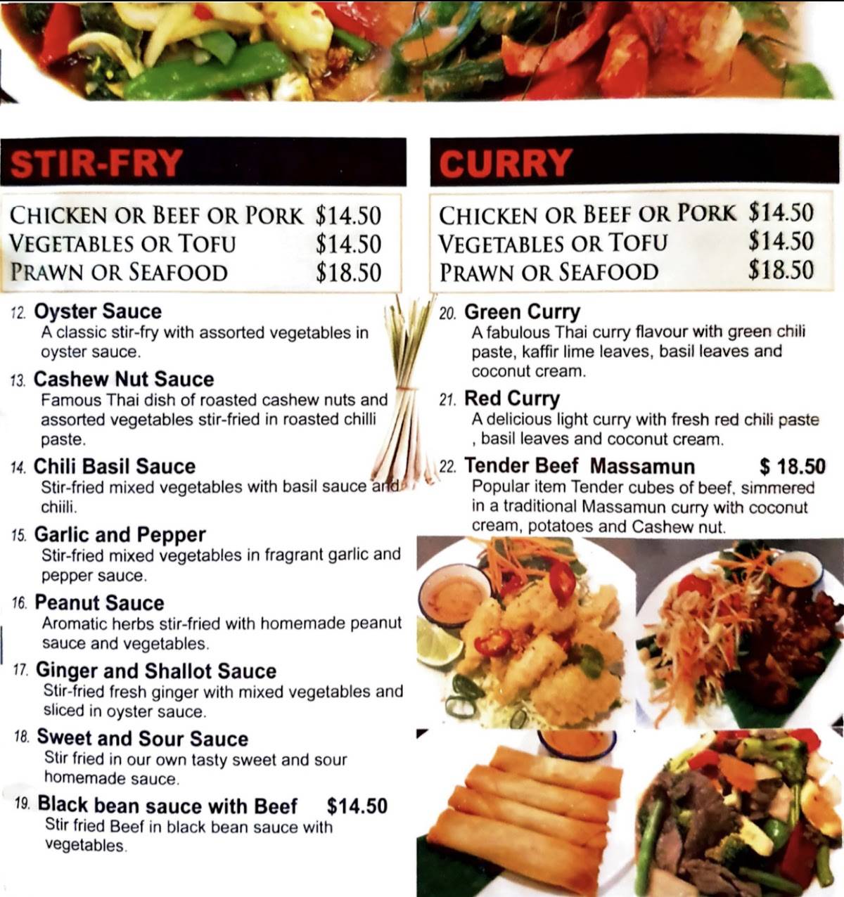 Menu at Secret Recipe Thai Restaurant, Mareeba
