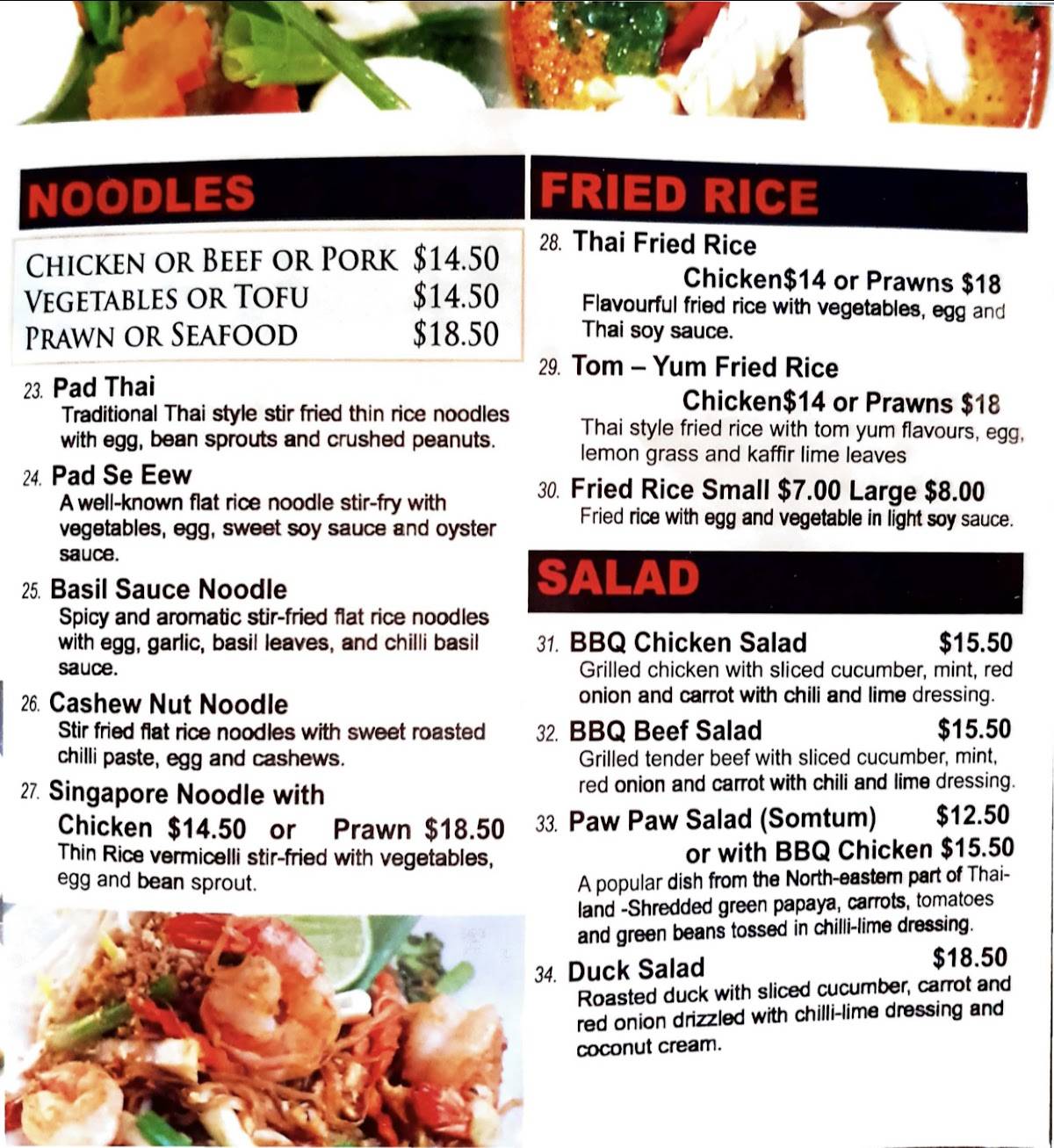 Menu at Secret Recipe Thai Restaurant, Mareeba
