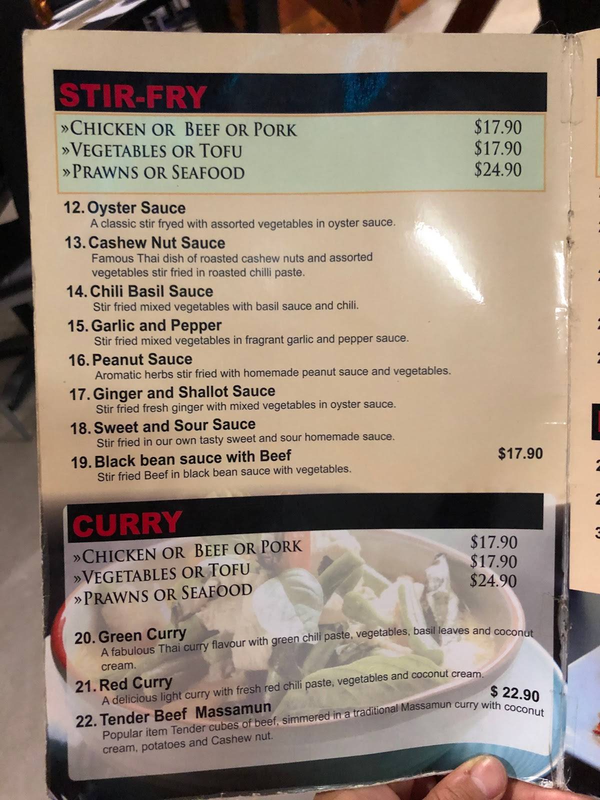 Menu at Secret Recipe Thai Restaurant, Mareeba
