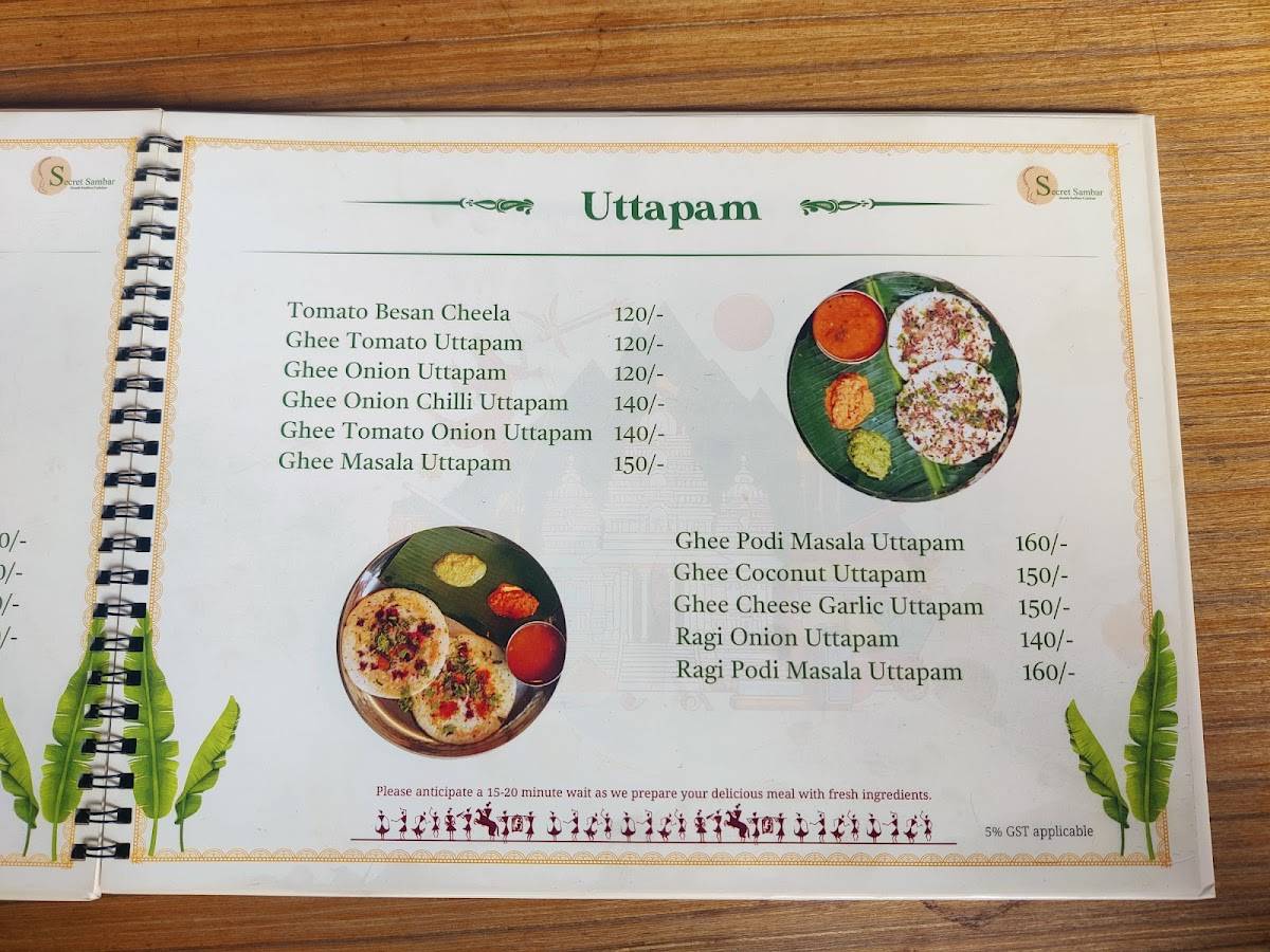 Menu at Secret Sambar - Authentic South Indian Cuisine, India