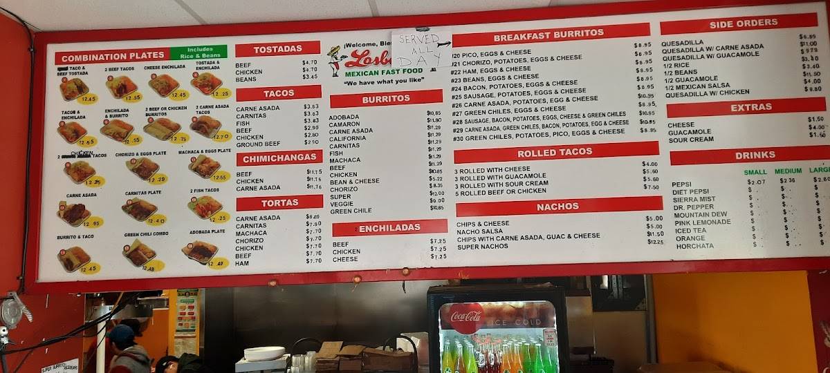 Menu at Los Betos Mexican Food restaurant, Village of Oak Creek