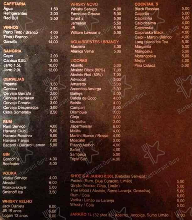 Menu at Sem Nom pub & bar, Lisbon